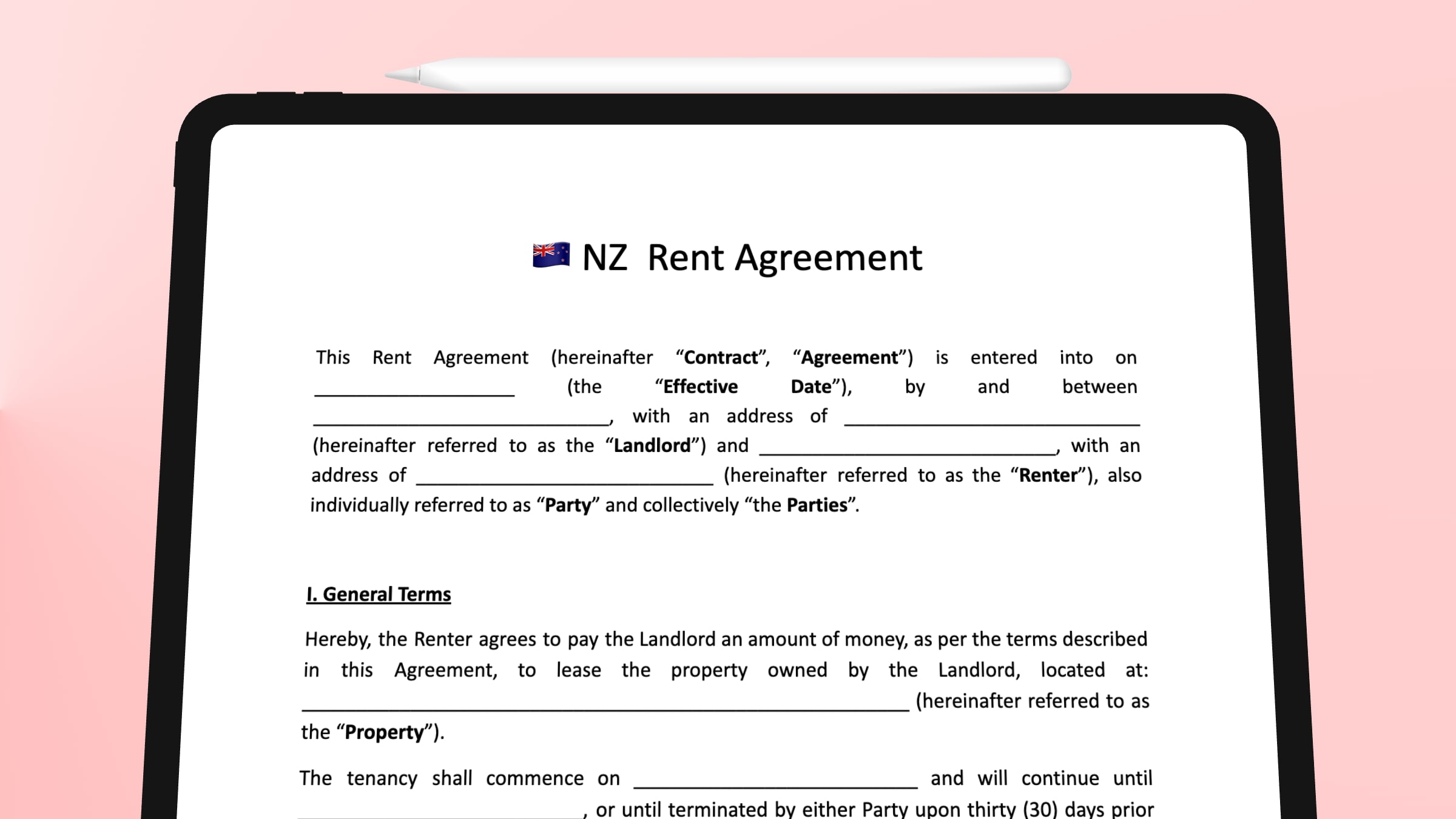 THE Working NZ Free Rent Agreement Template